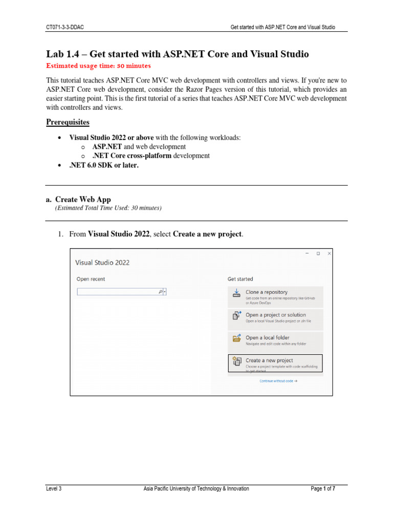 Lab 1.4 - Get Started With ASP.net Core and Visual Studio (Create MVC Project) | PDF | Web ...