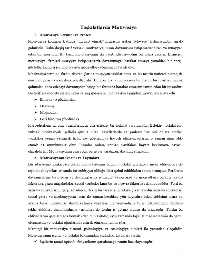 MÖVZU 6 Təşkilatlarda Motivasiya | PDF
