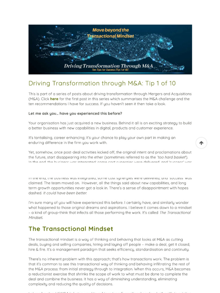 Move Beyond The Transactional Mindset - M&A - BTD Consulting | PDF