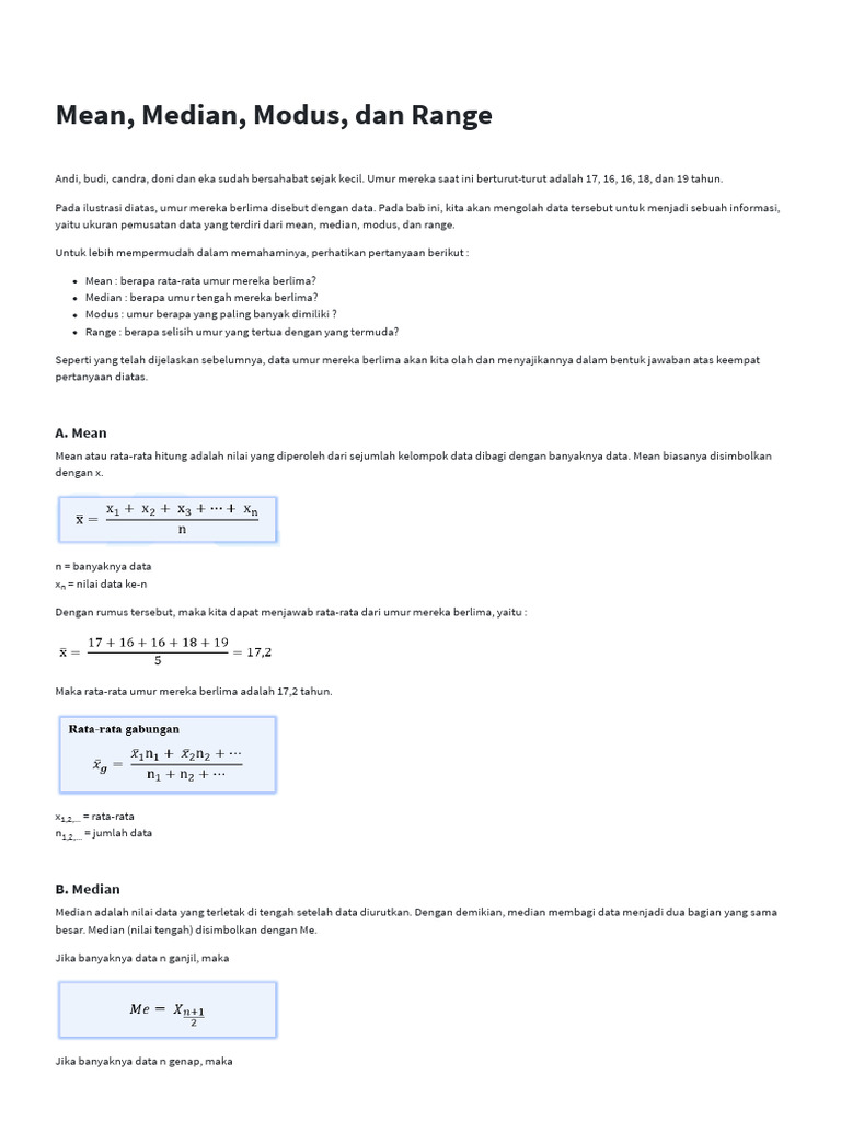 Mean, Median, Modus, Dan Range | PDF
