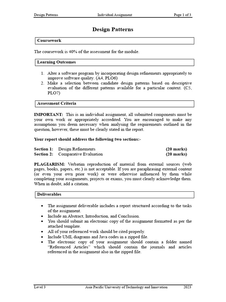 Design Patterns Assignment Guide | PDF | Computer Program | Programming