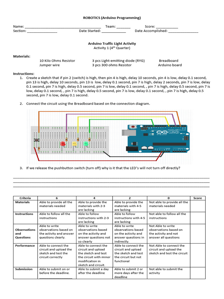 Robotics Arduino Traffic Light Activity | PDF | Arduino | Manufactured ...