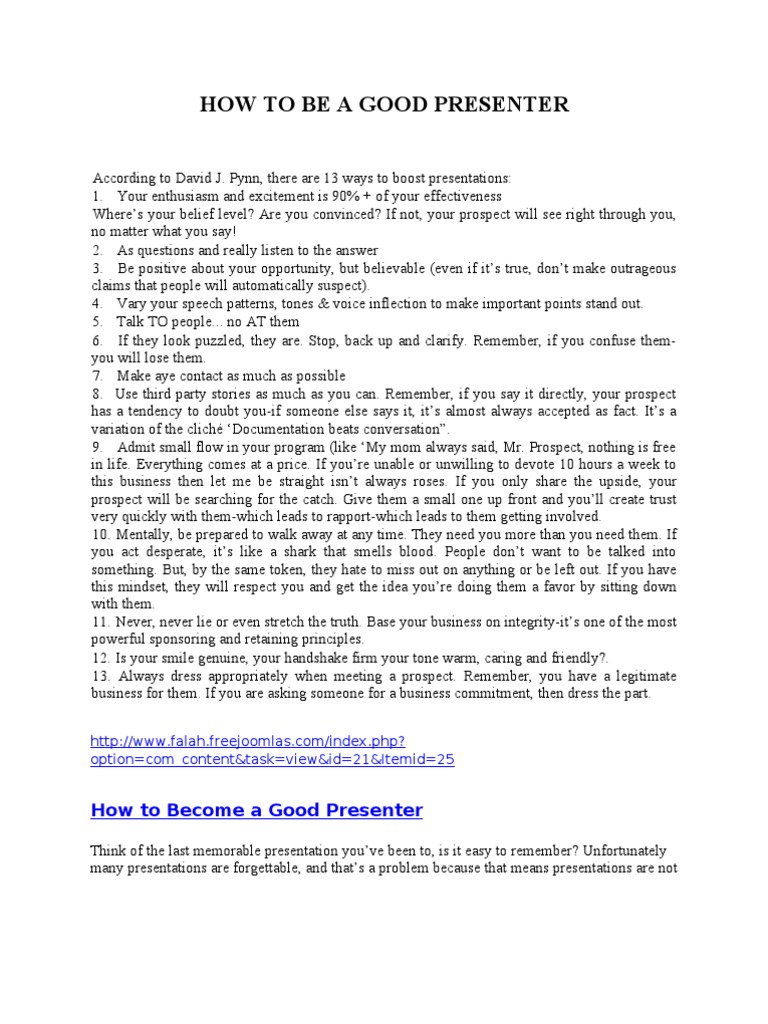How To Be A Good Presenter | PDF | Rapping | Public Speaking
