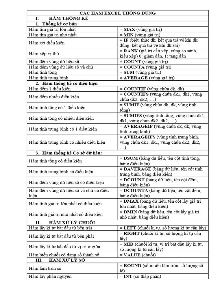 Các Hàm Excel Thông D NG | PDF