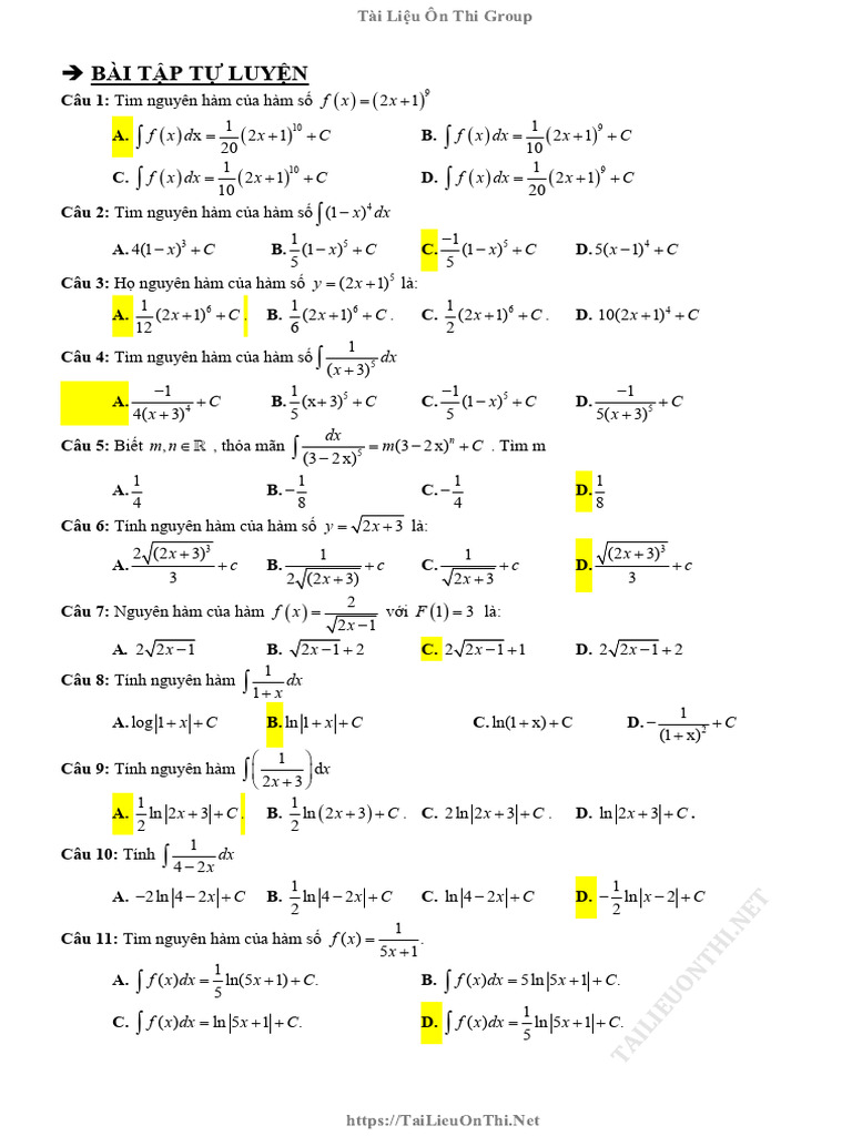 BTVN - Nguyên Hàm Hàm H P | PDF