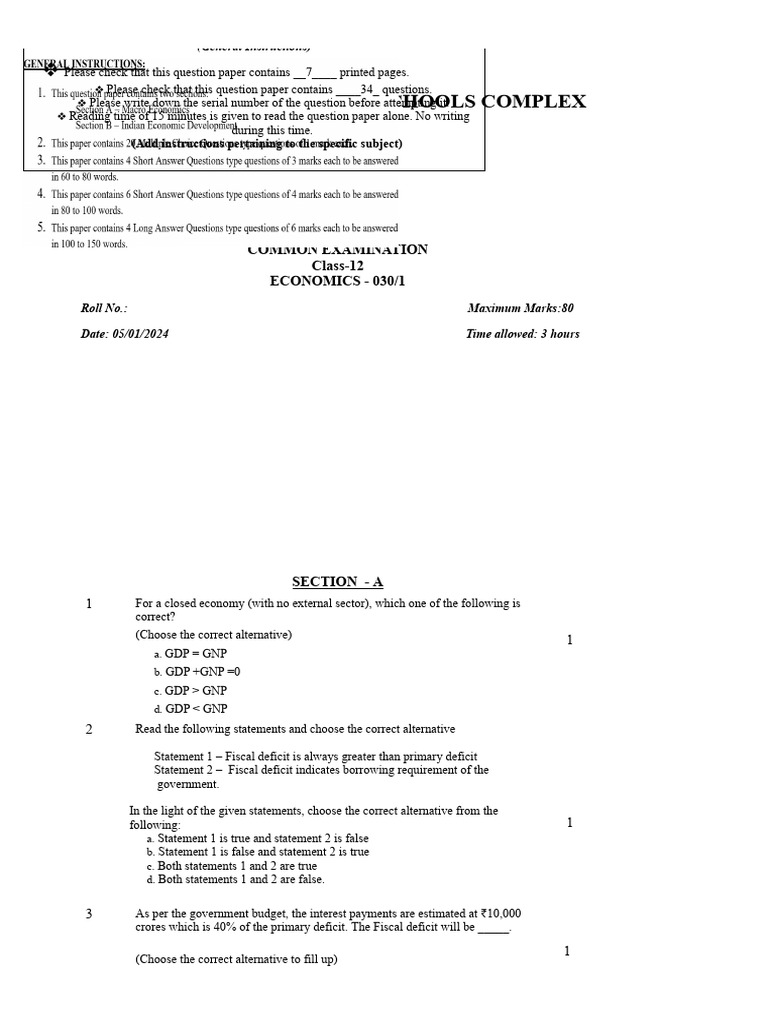 Qp Economics 12 Common Set 1 Pdf Gross Domestic Product Economies