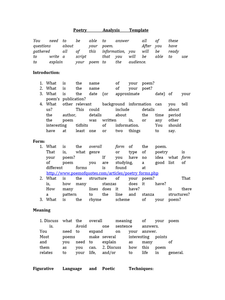 Poetry-Analysis-Template | PDF | Poetry | Poetics