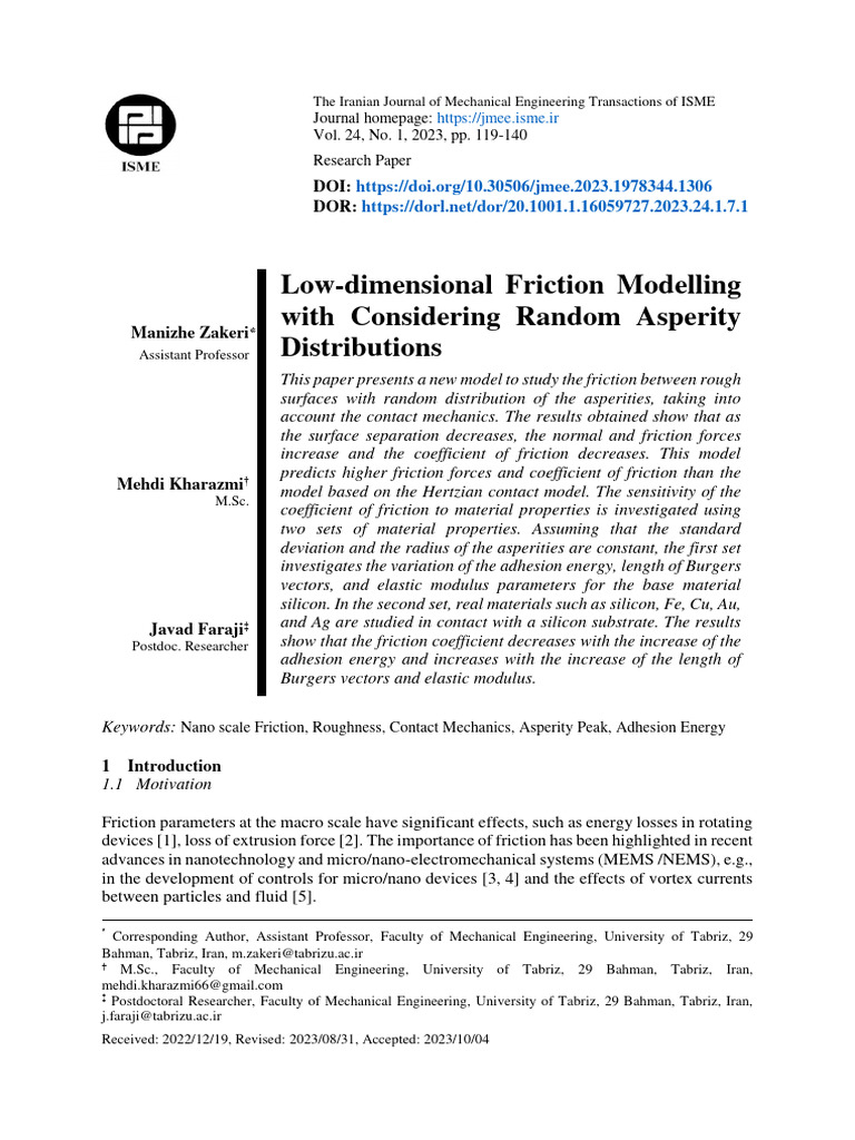 Low-Dimensional Friction Modelling With Considering Random Asperity Distributions | PDF ...
