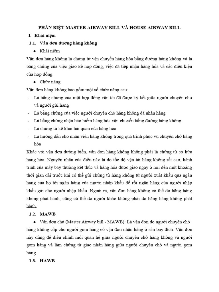 Phân Biệt Master Airway Bill Và House Airway Bill | PDF