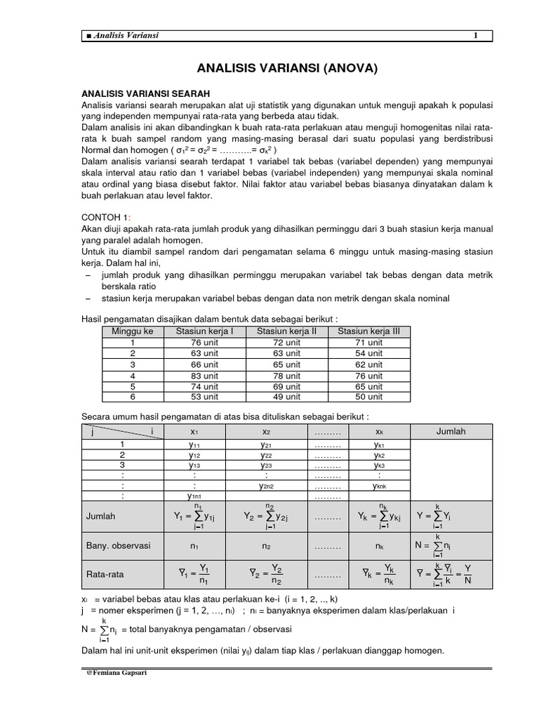 Rumus Varians dan Standar Deviasi ANOVA | PDF