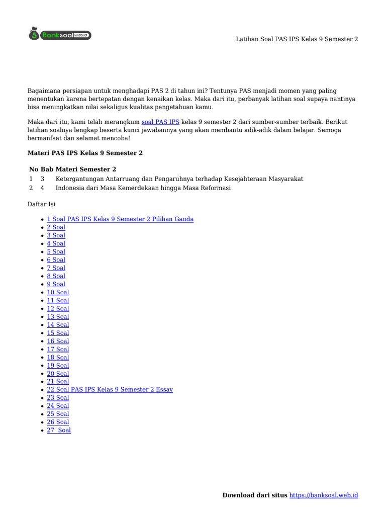 Latihan Soal PAS IPS Kelas 9 Semester 2 | PDF