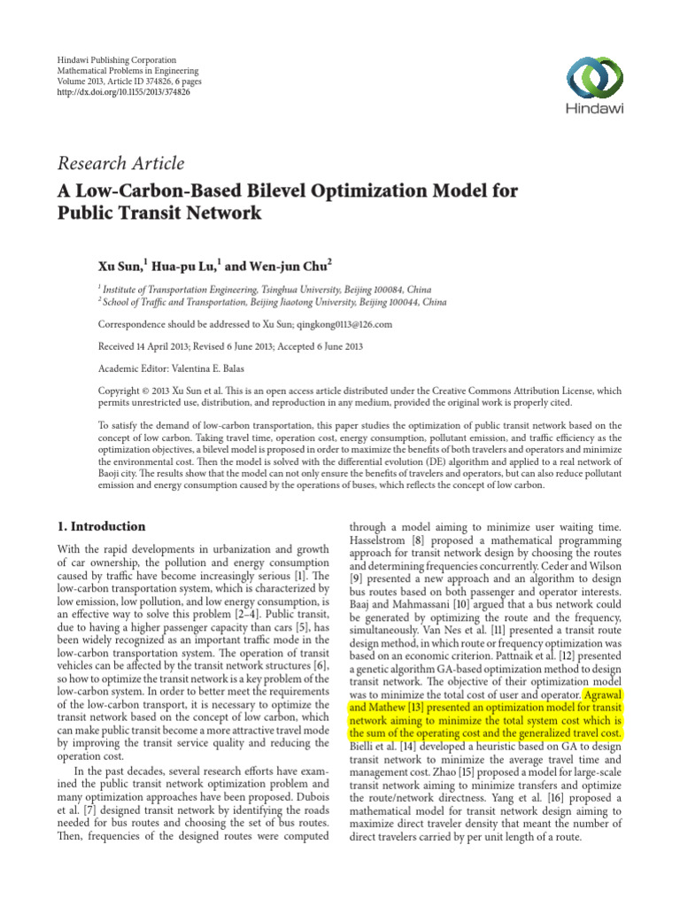 2013 A Low Carbon Based Bilevel Optimization Model For Public Transit Network | PDF ...