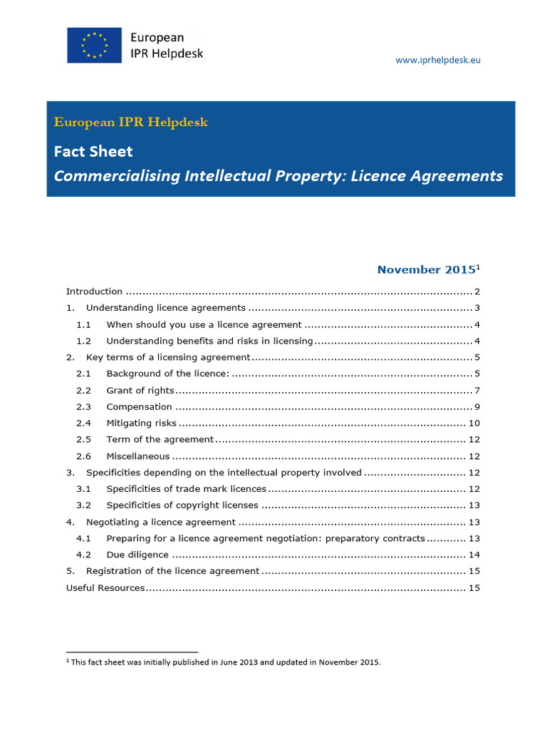 Fact Sheet Commercialising Ip Licence Agreement | PDF | License ...