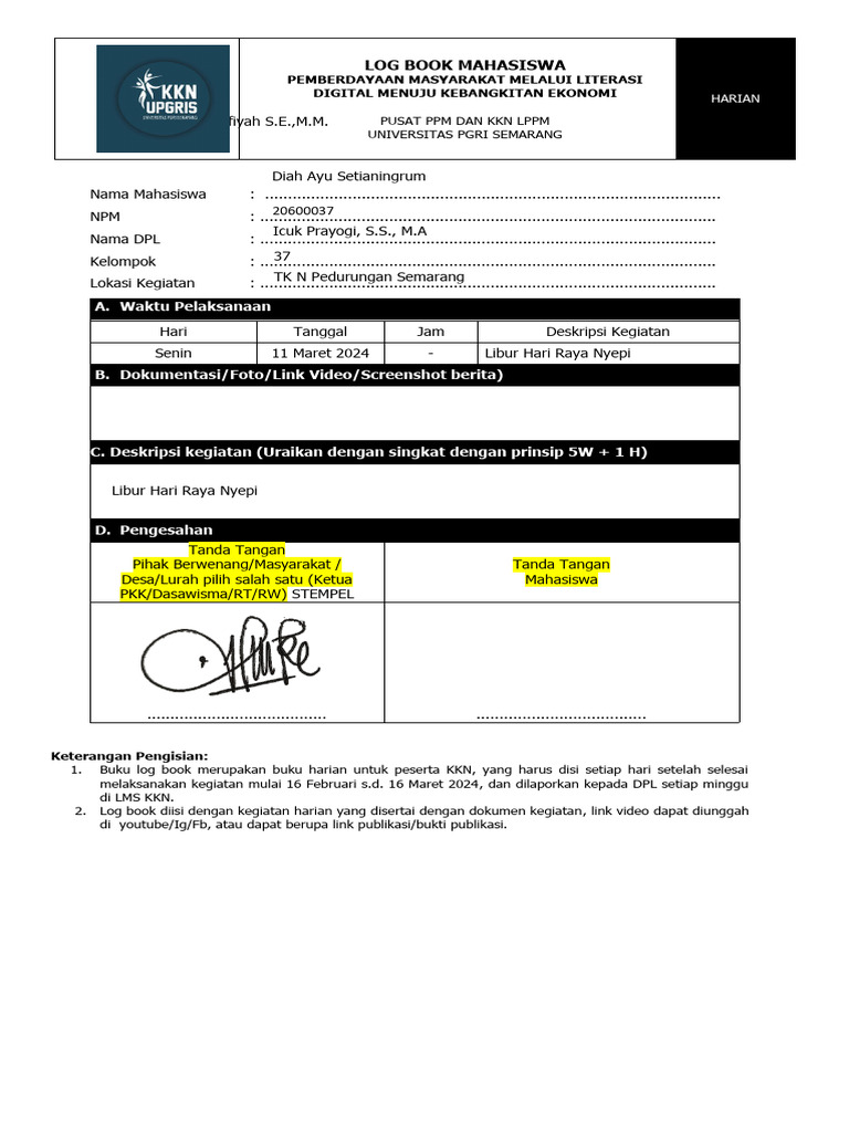 Minggu 4 - LOGBOOK KKN | PDF