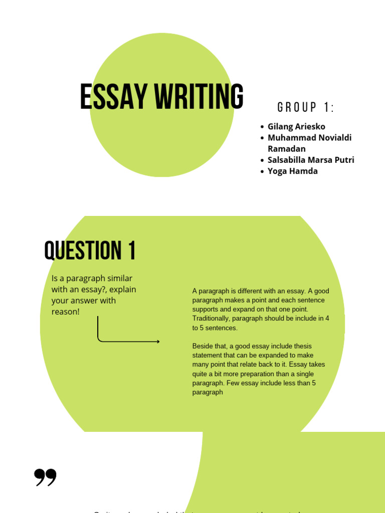 Essay Writing: Group 1 | PDF | Essays | Paragraph