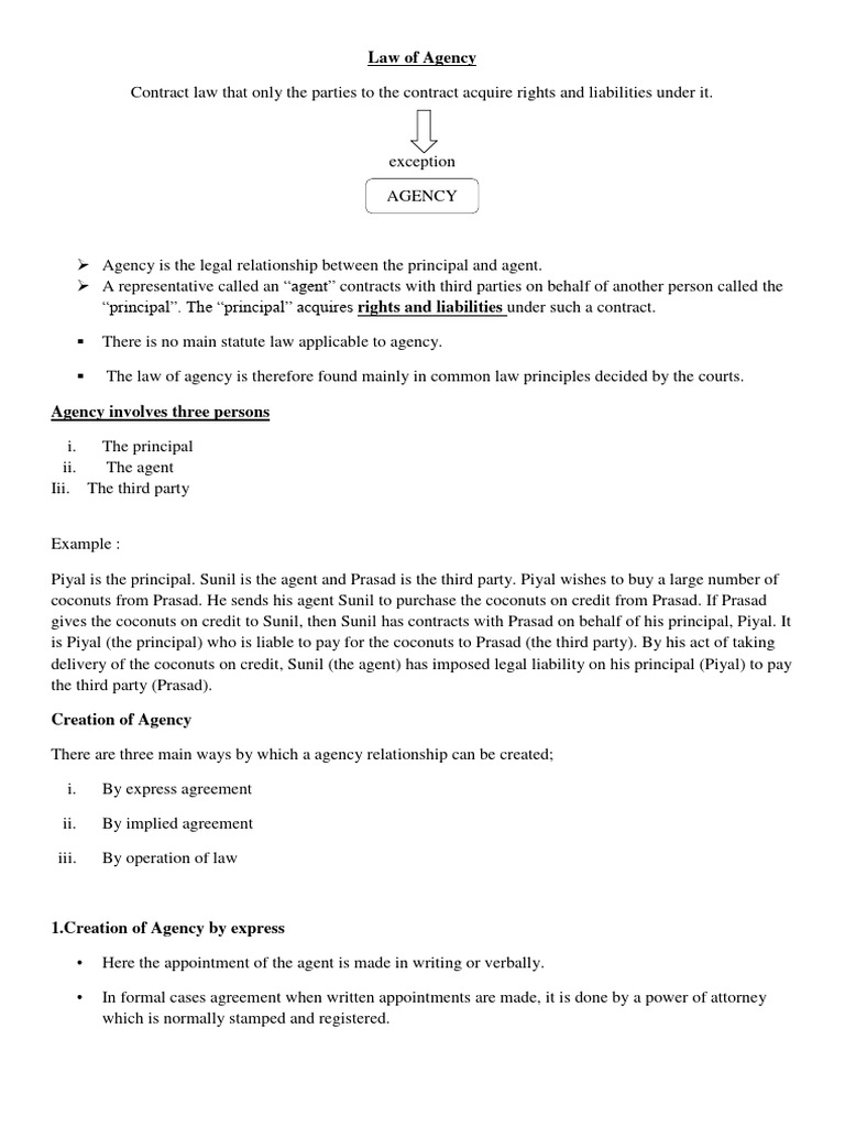 Law of Agency | PDF | Law Of Agency | Legal Liability