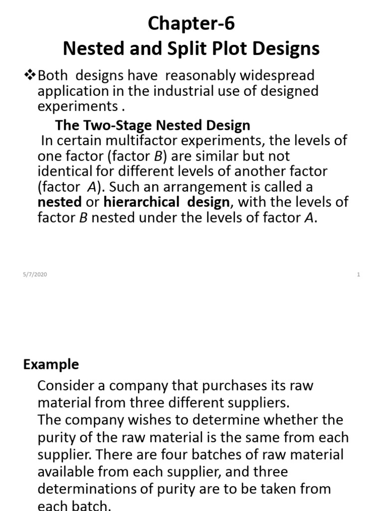 6Chapter-6(Nested and Split plot design)-1 | PDF | Analysis Of Variance | Research Methods