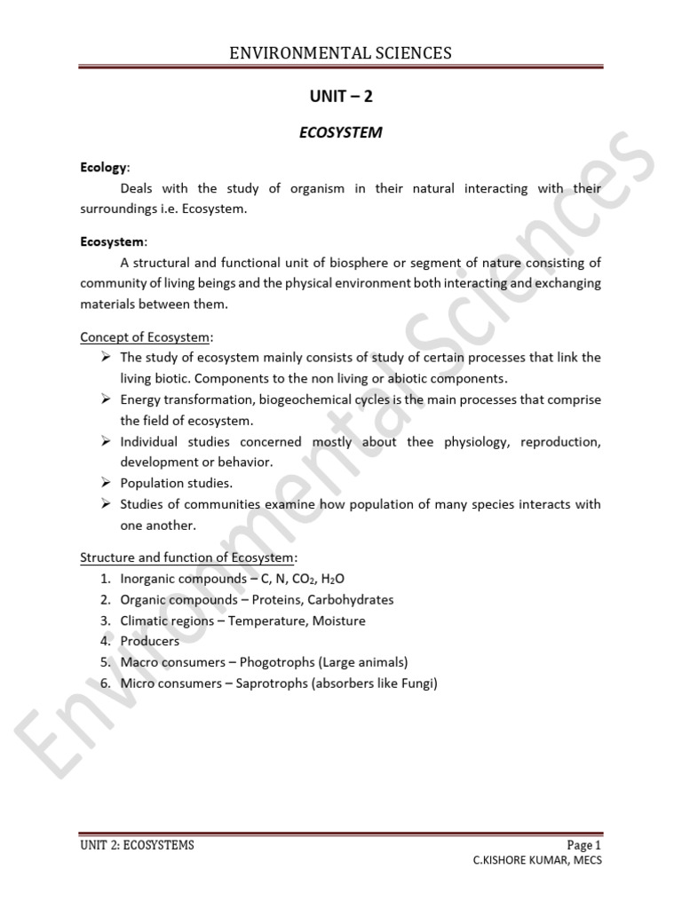ES UNIT - 2: Ecosystems | PDF | Ecosystem | Food Web