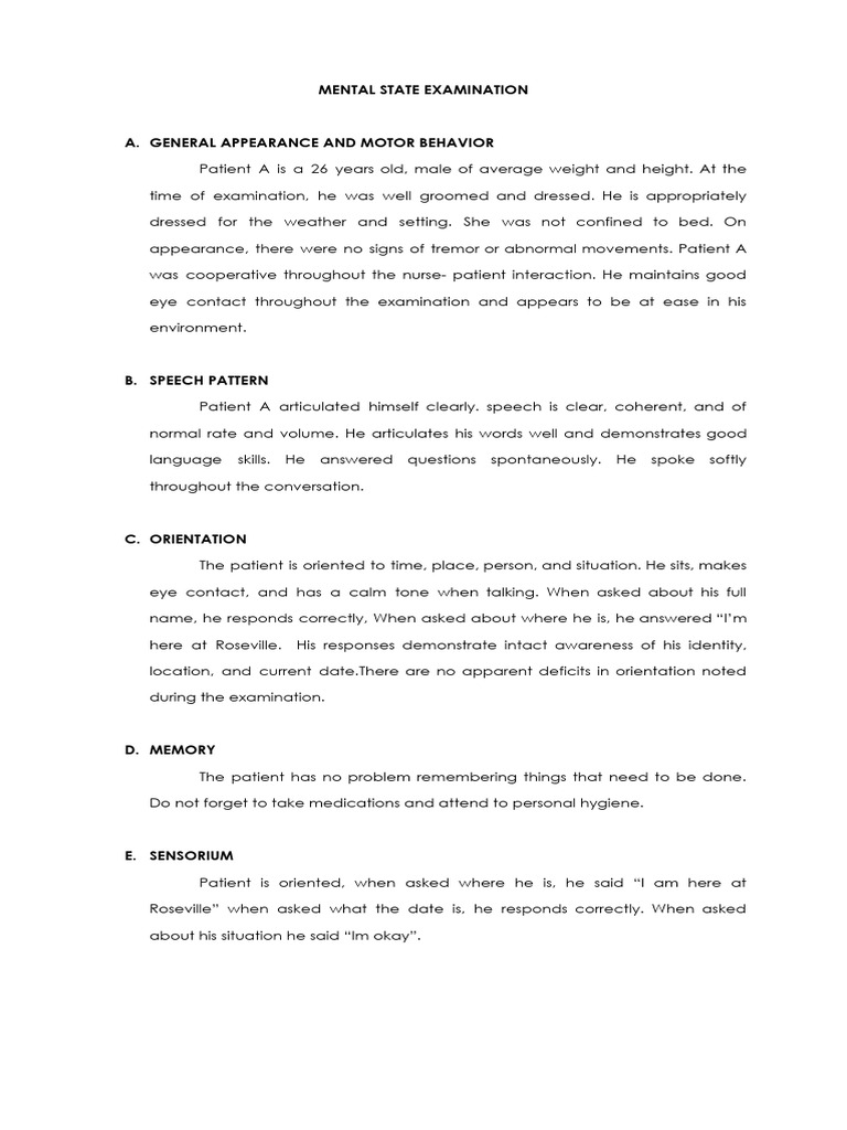 Mental State Examination 1 | PDF | Cognition | Psychology