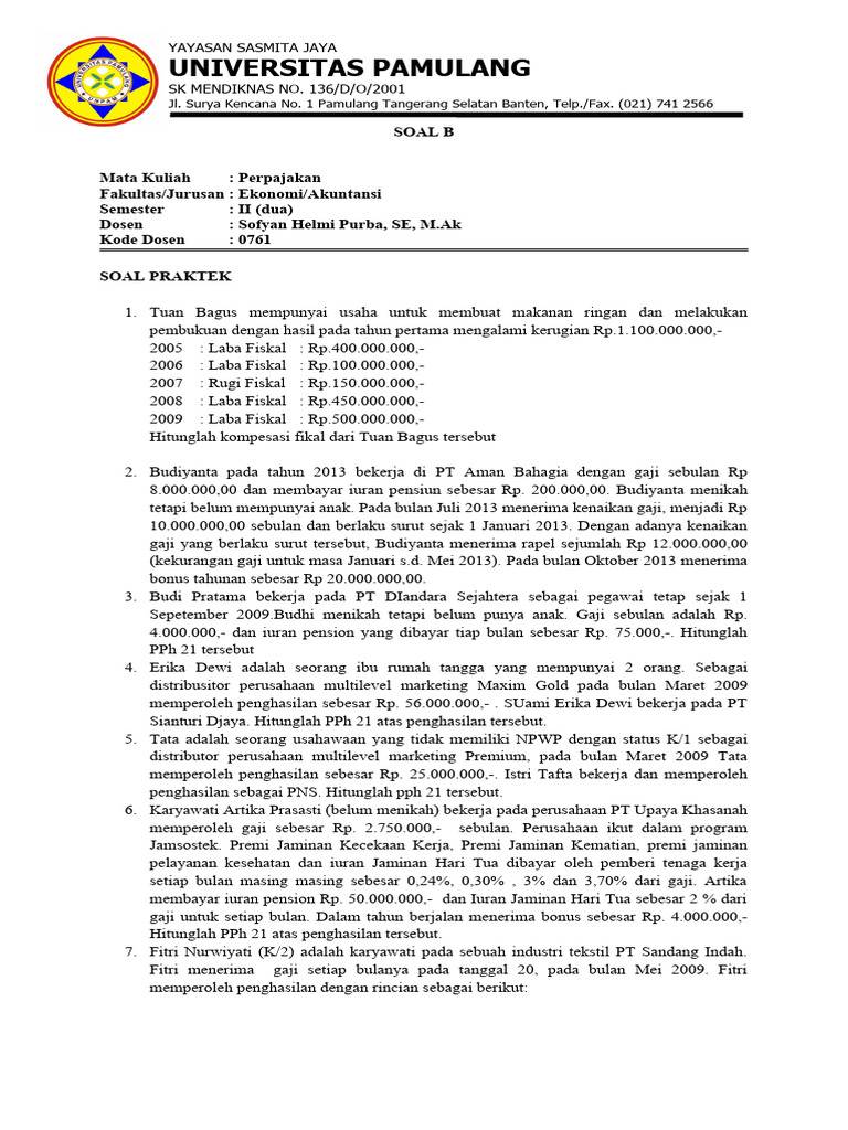Soal Kompensasi Dan PPH 21-B | PDF