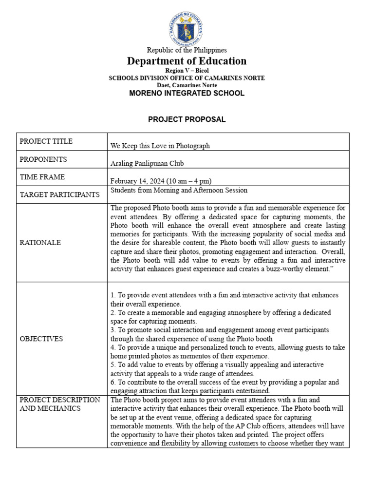 Photo Booth Project Proposal | PDF