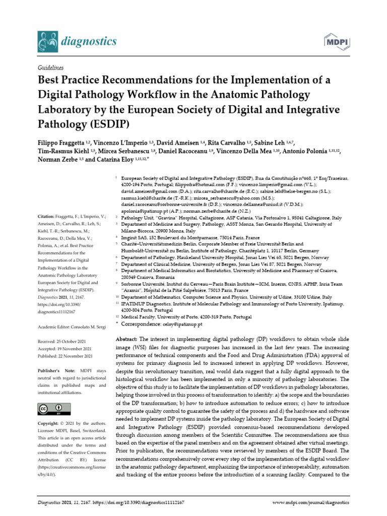EU Digital Pathology Workflow Guidelines 2021 | PDF | Pathology ...
