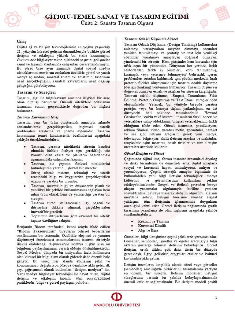 Temel sanat unite 2 ozet | PDF