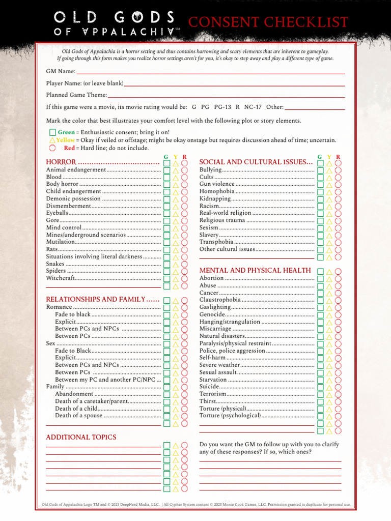OGoA Consent Checklist (Printable) | PDF | Horror Films | Aggression