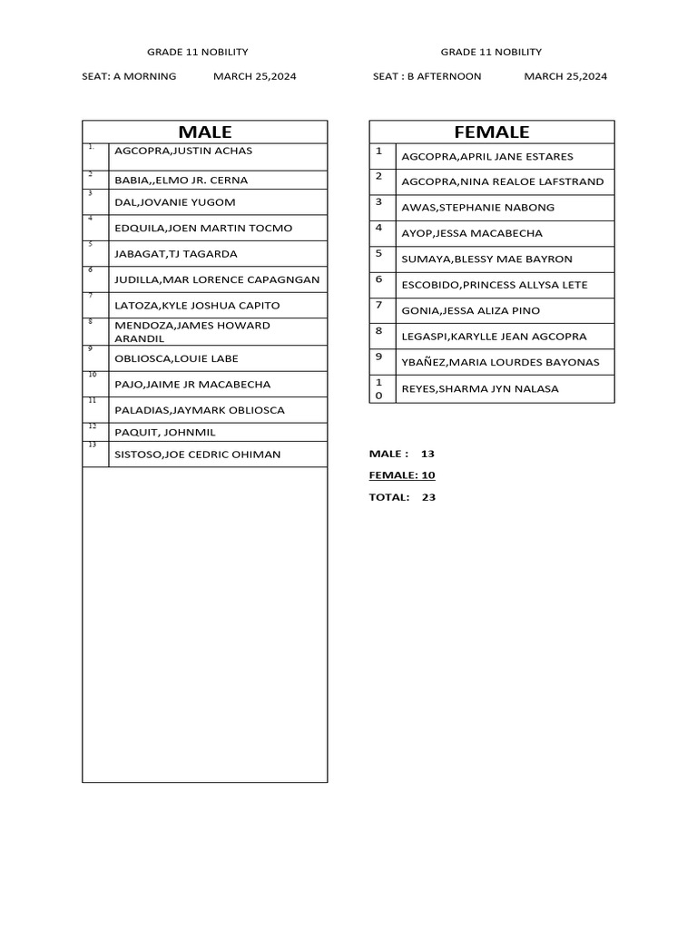 Noblity Exam Sectioning | PDF