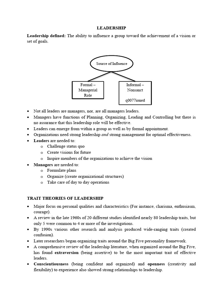 Leadership Handout | Download Free PDF | Leadership | Transformational Leadership