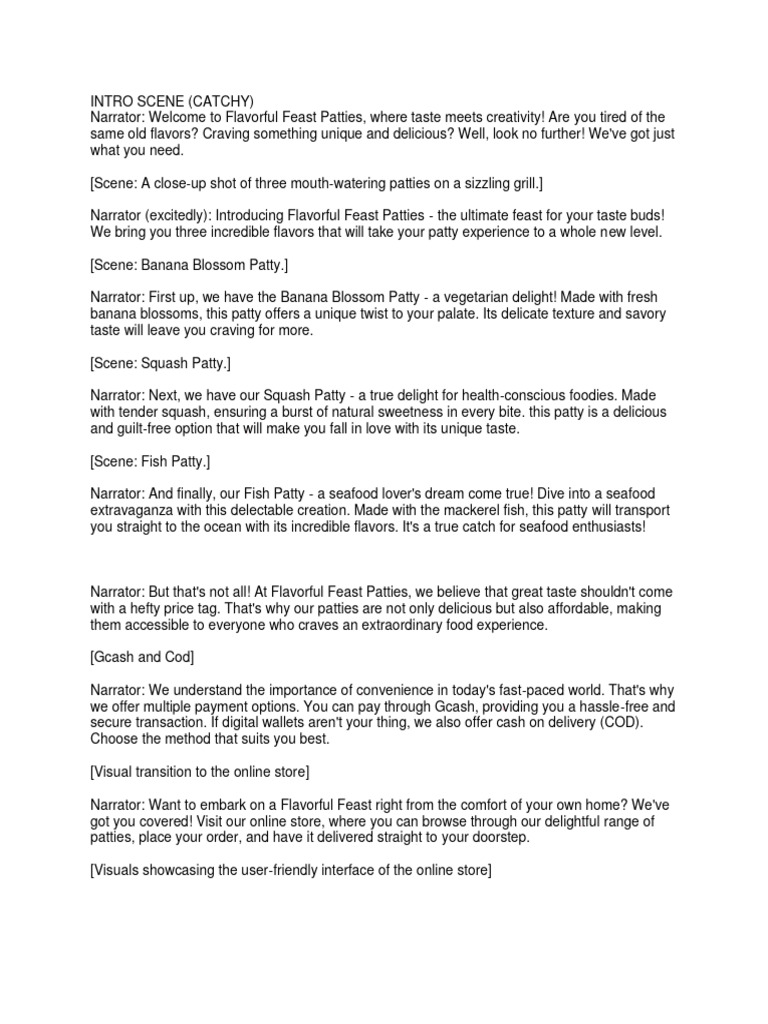 Script Pitch Video | PDF | Taste | Foods