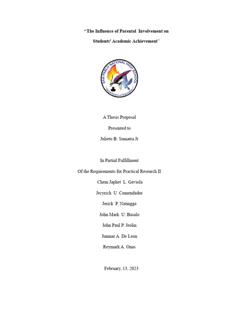 Practical Research 2, "The Influence of Parental Involvement On ...