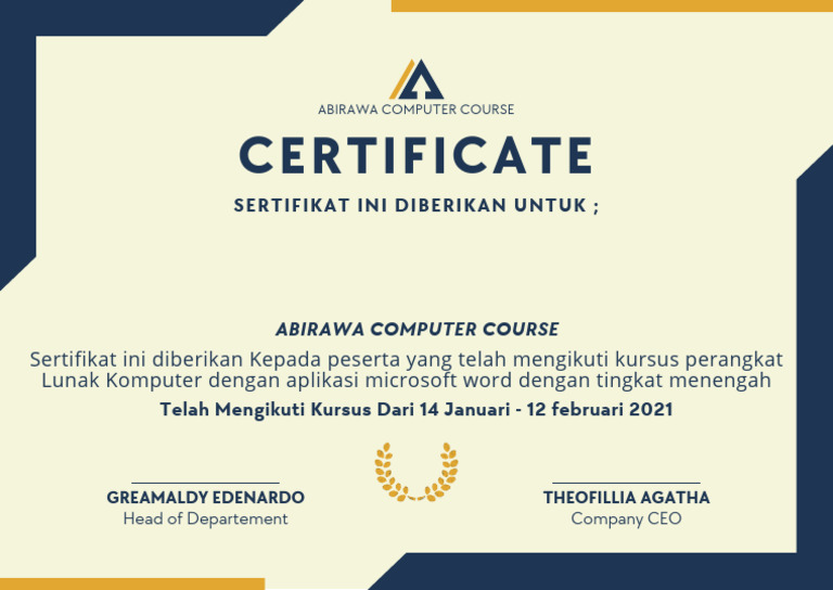 Sertifikat Kursus Microsoft Word 2021 | PDF
