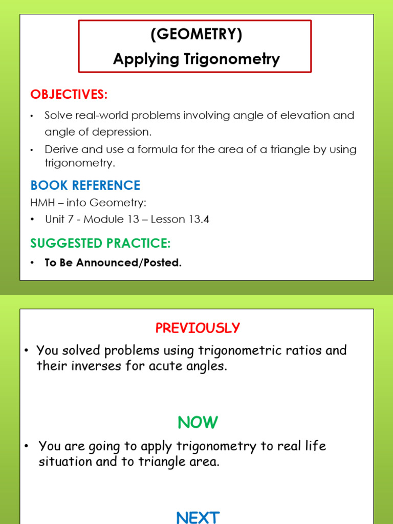 5 - GEO - Applying - Trigonometry | PDF | Trigonometry | Triangle