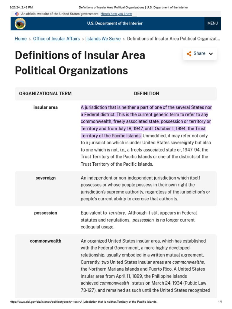 Insular Area Political Organizations Defined | PDF | American ...