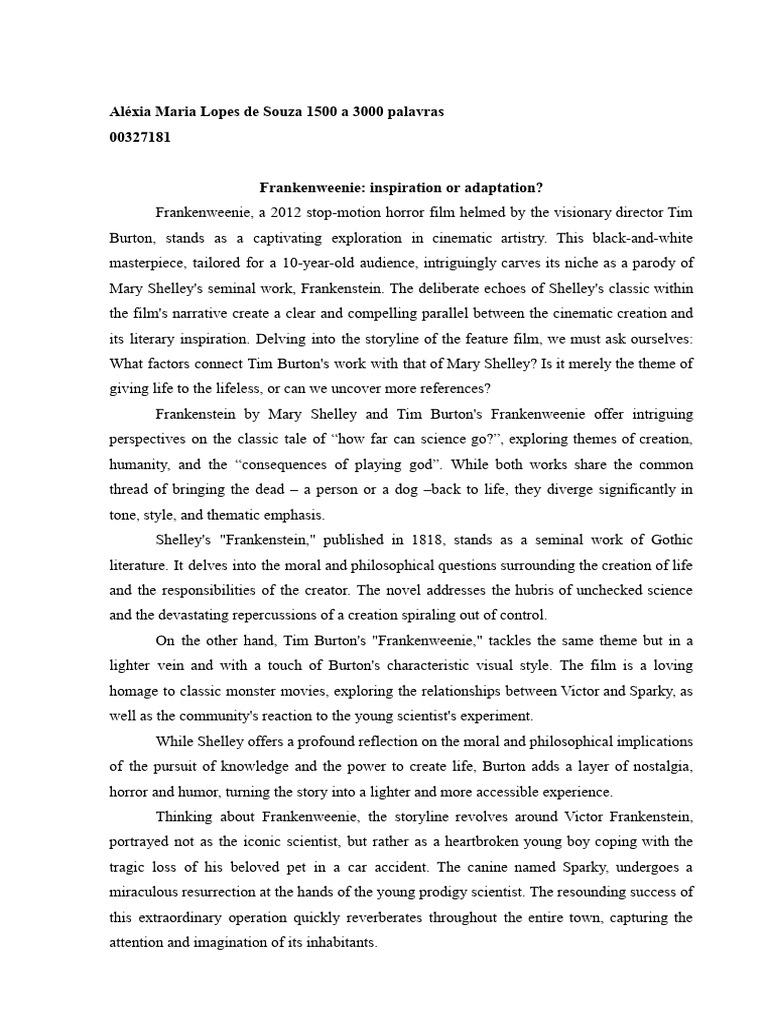 Frankenweenie Essay Aléxia | PDF | Frankenstein