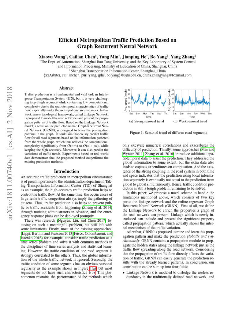 2018 Efficient Metropolitan Traffic Prediction Based On Graph Recurrent Neural Network | PDF ...