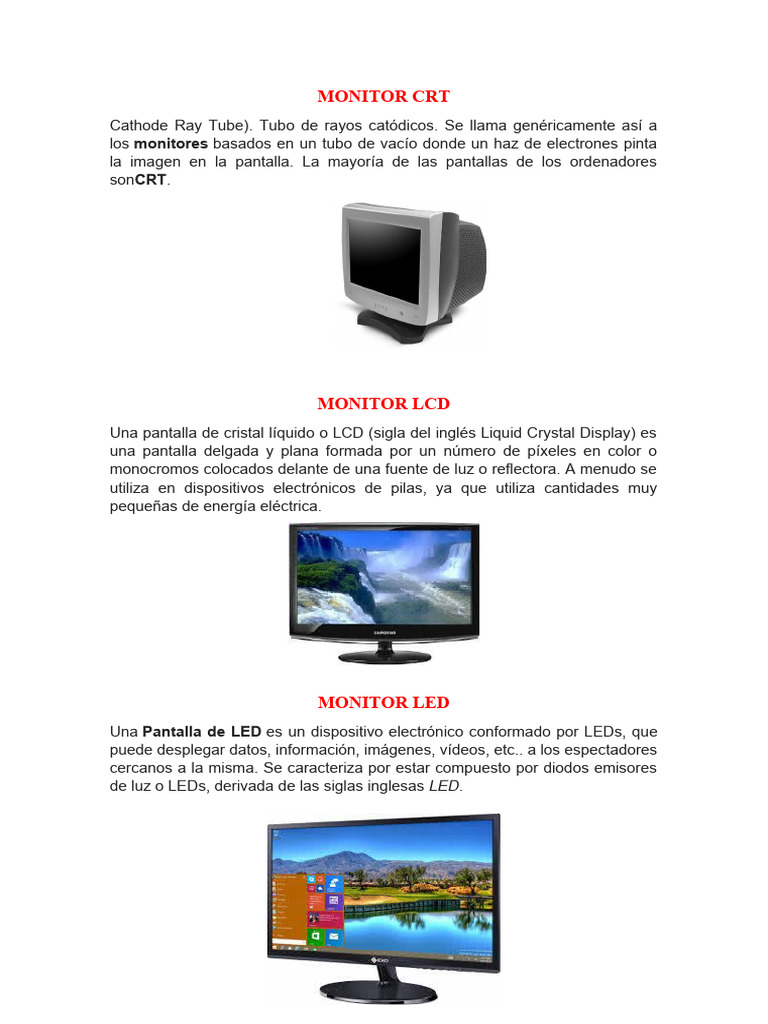 Tipos de Monitores: CRT, LCD y LED | PDF