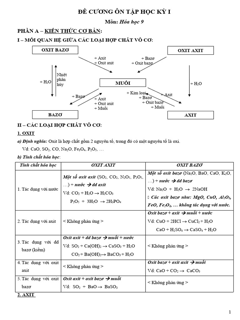 De Cuong On Tap Hoa 9 Ki 1 | PDF