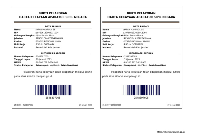 Bukti Lapor Lhkasn | PDF