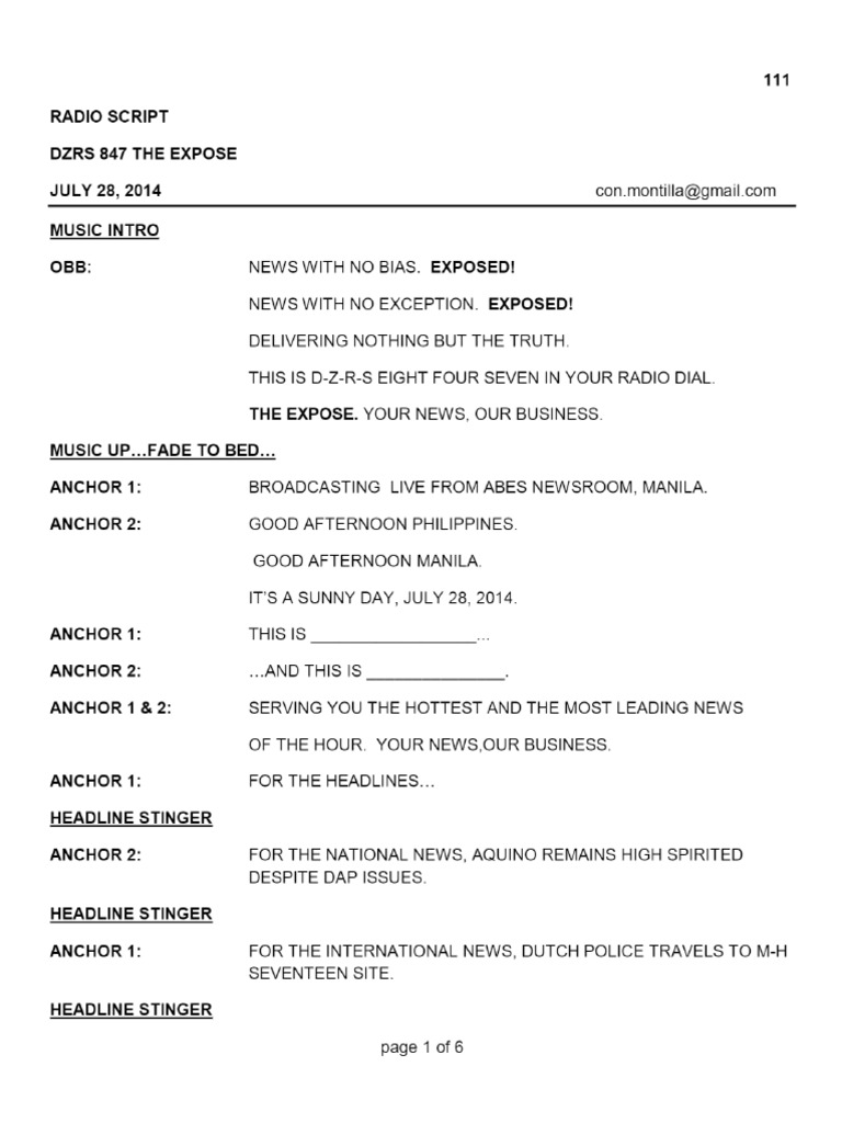 Sample 5 Minute Broadcast Script | PDF