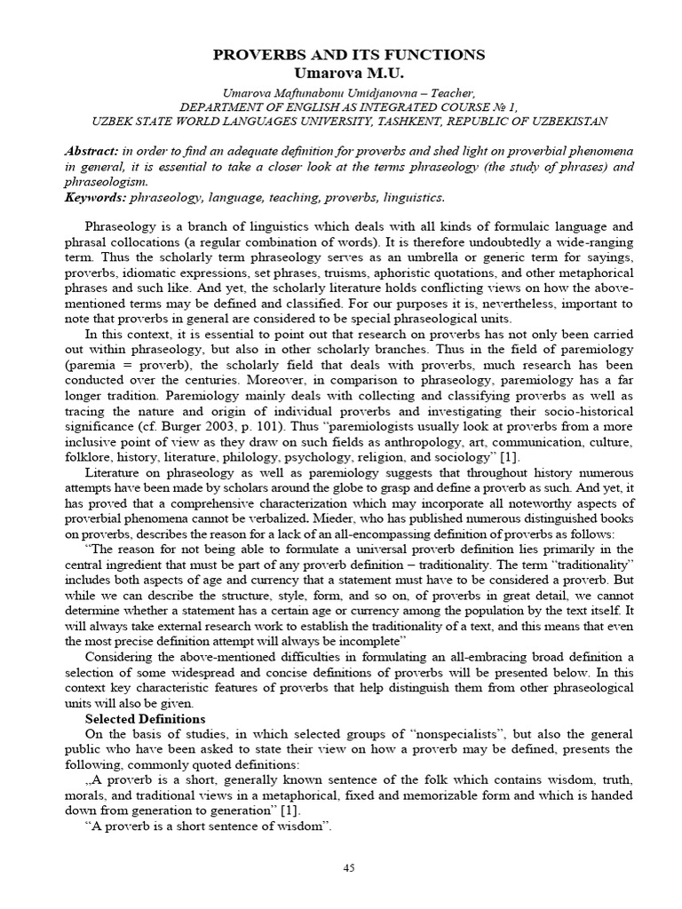 proverbs-and-its-functions | PDF | Proverb | Learning