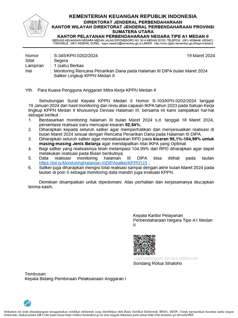 Monitoring Rencana Penarikan Dana Pada Halaman III DIPA Bulan Maret ...