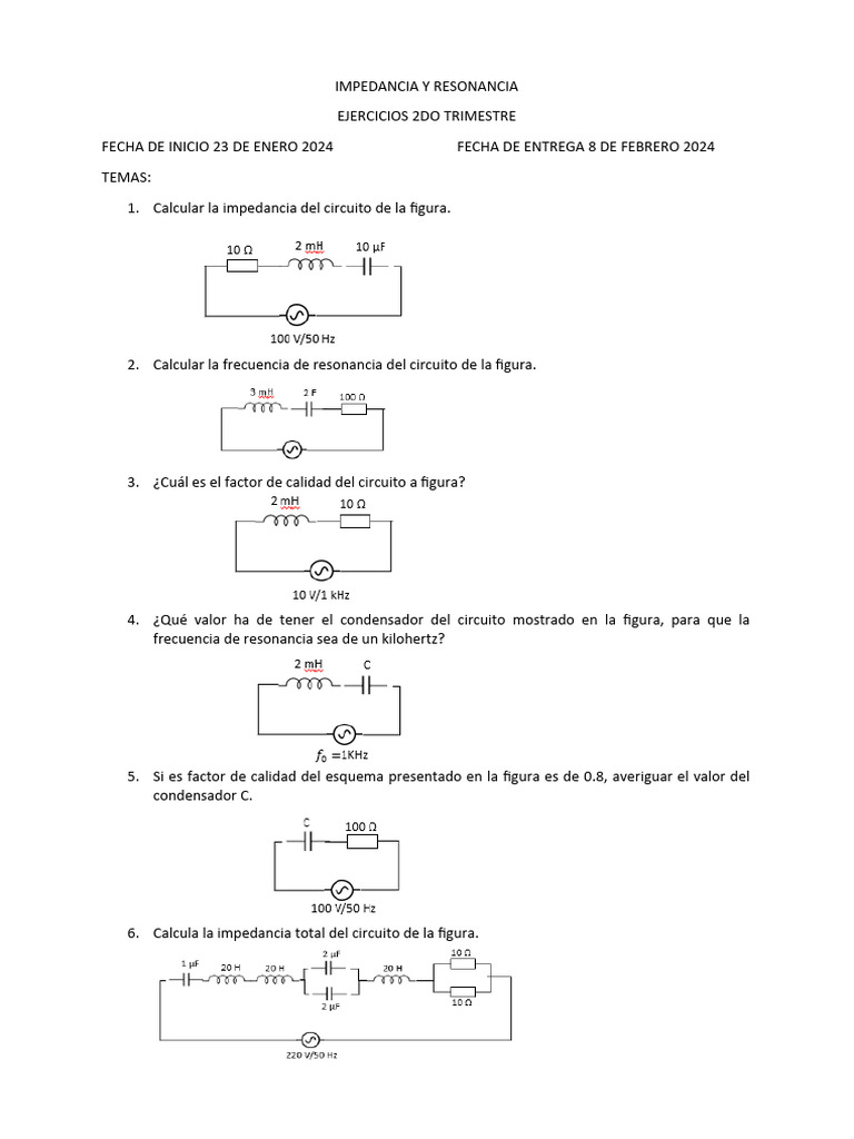 Impedancia y Resonancia 1 | PDF | Impedancia eléctrica | Red eléctrica Impedancia y Resonancia 1 | PDF | Impedancia eléctrica | Red eléctrica