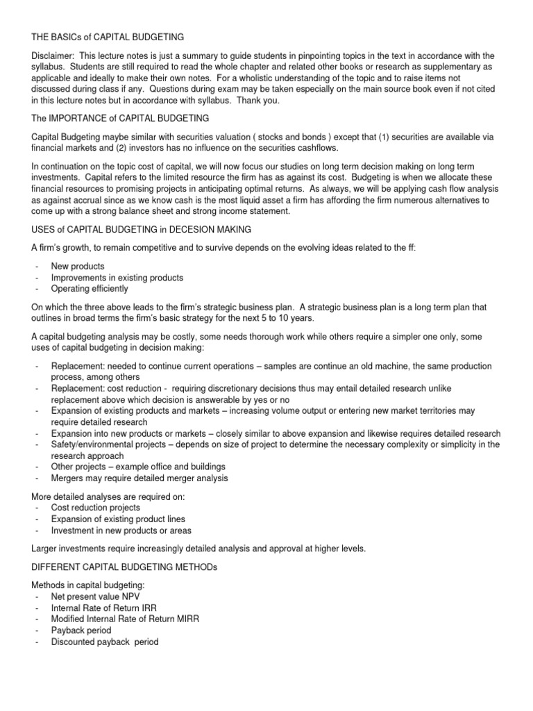 CAPITAL-BUDGETING-and-CASHFLOW | PDF | Net Present Value | Internal ...