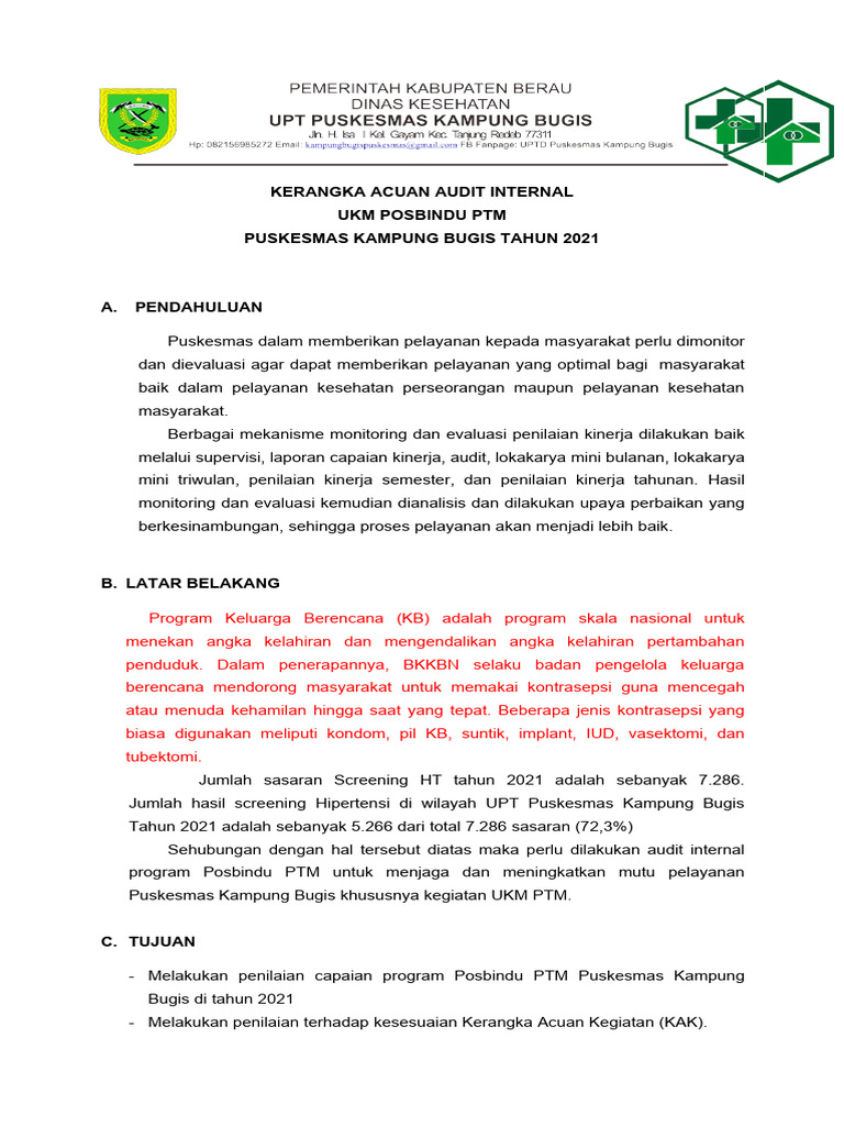 Audit Internal Posbindu PTM 2021 | PDF | Karier & Perkembangan | Pengelolaan Keuangan & Uang