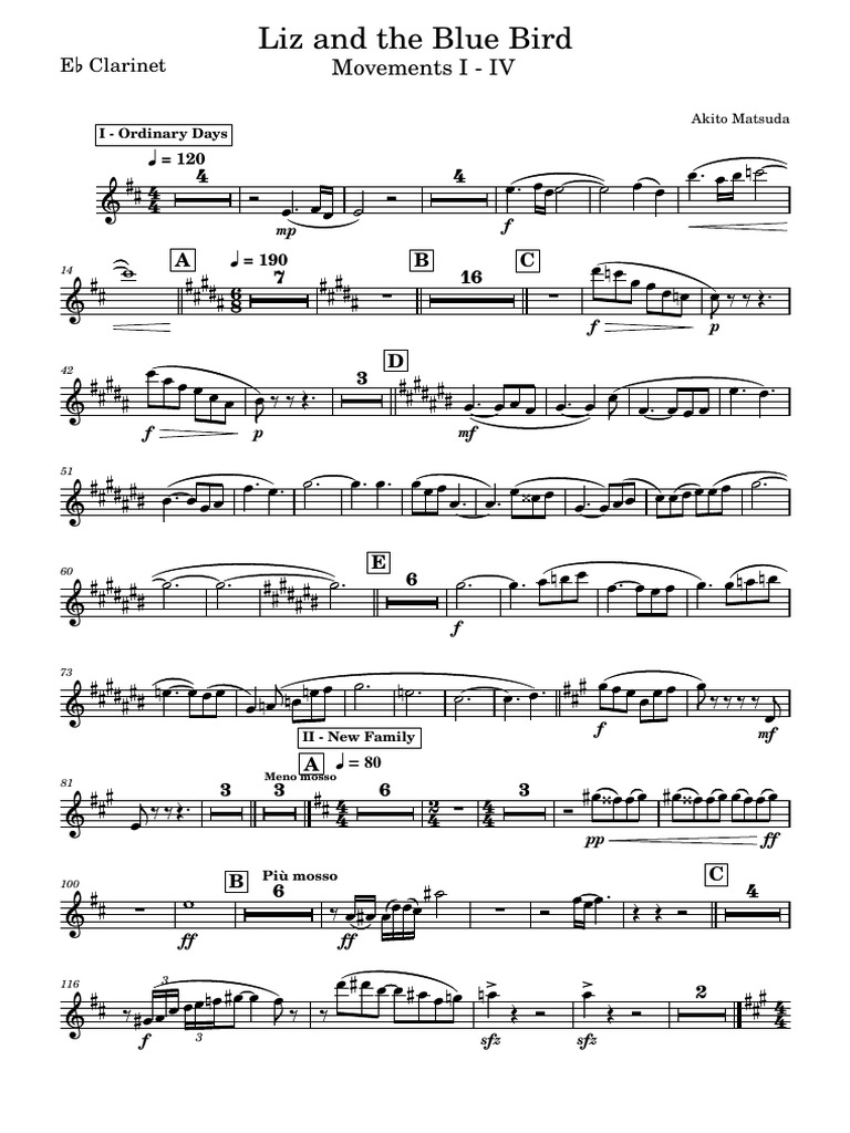 Liz and The Blue Bird-Eb - Clarinet | PDF | Rhythm And Meter | Poetics