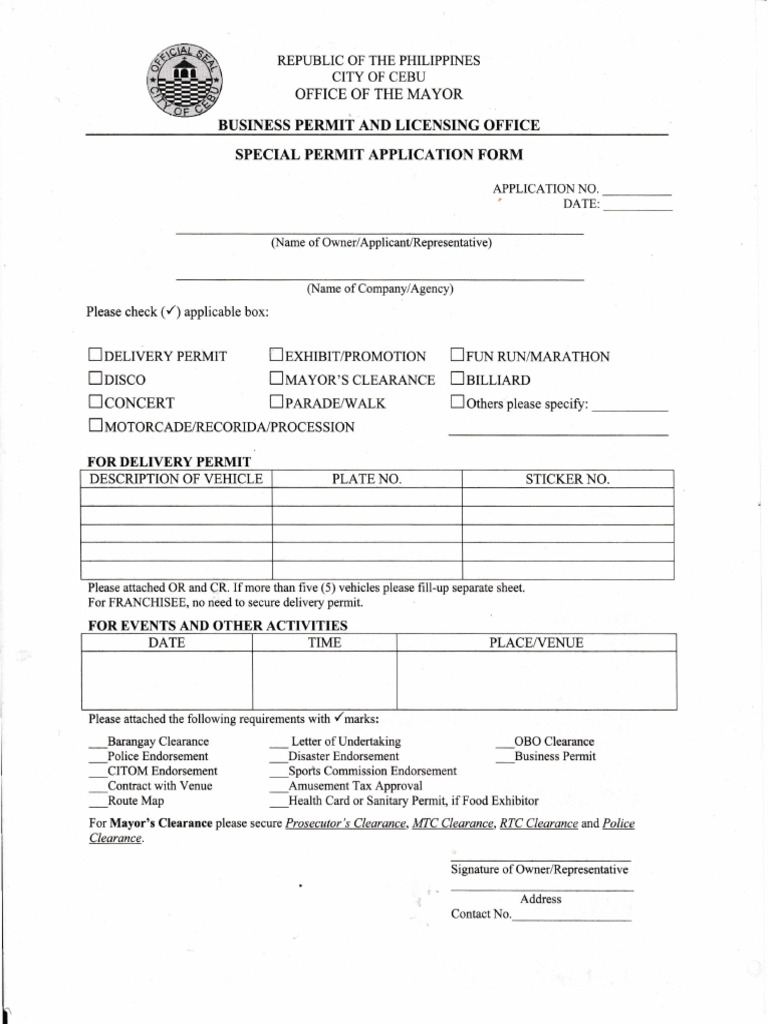 Special Permit Application Form | PDF