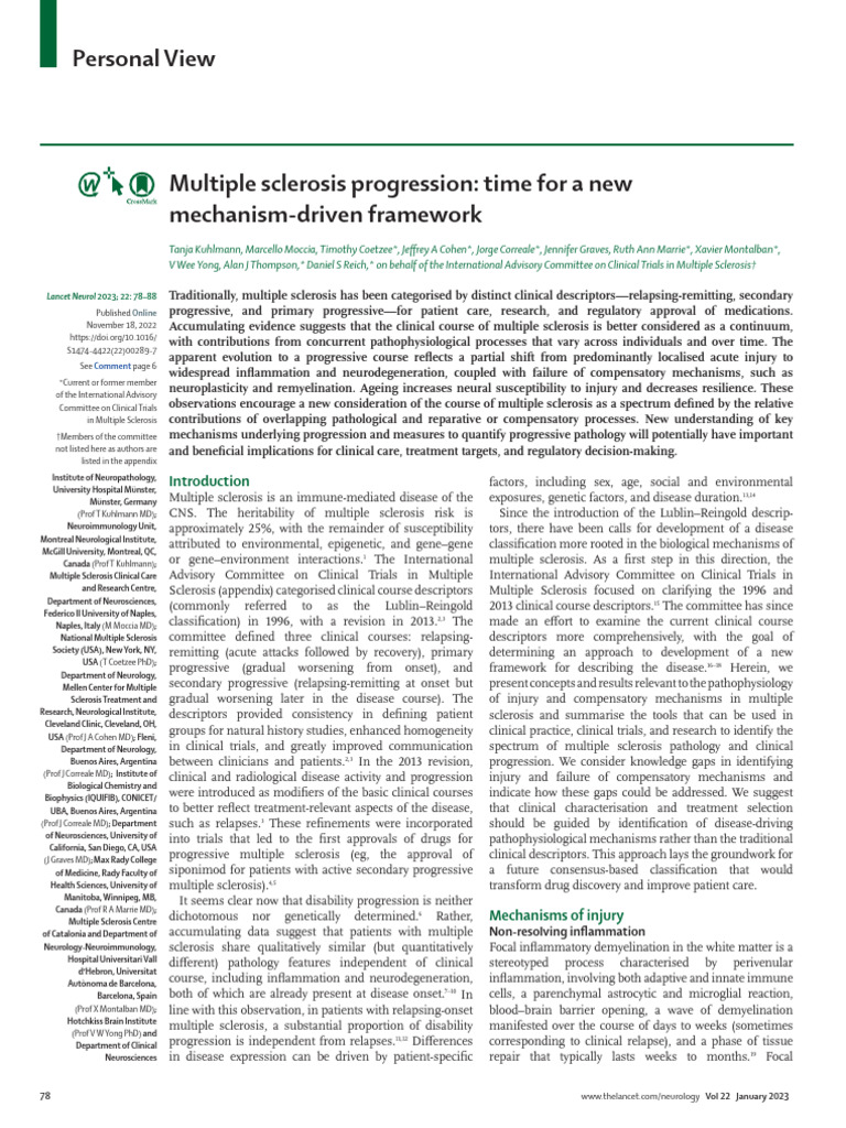 Multiple sclerosis progression time for a new mechanism-driven framework | PDF | Multiple ...