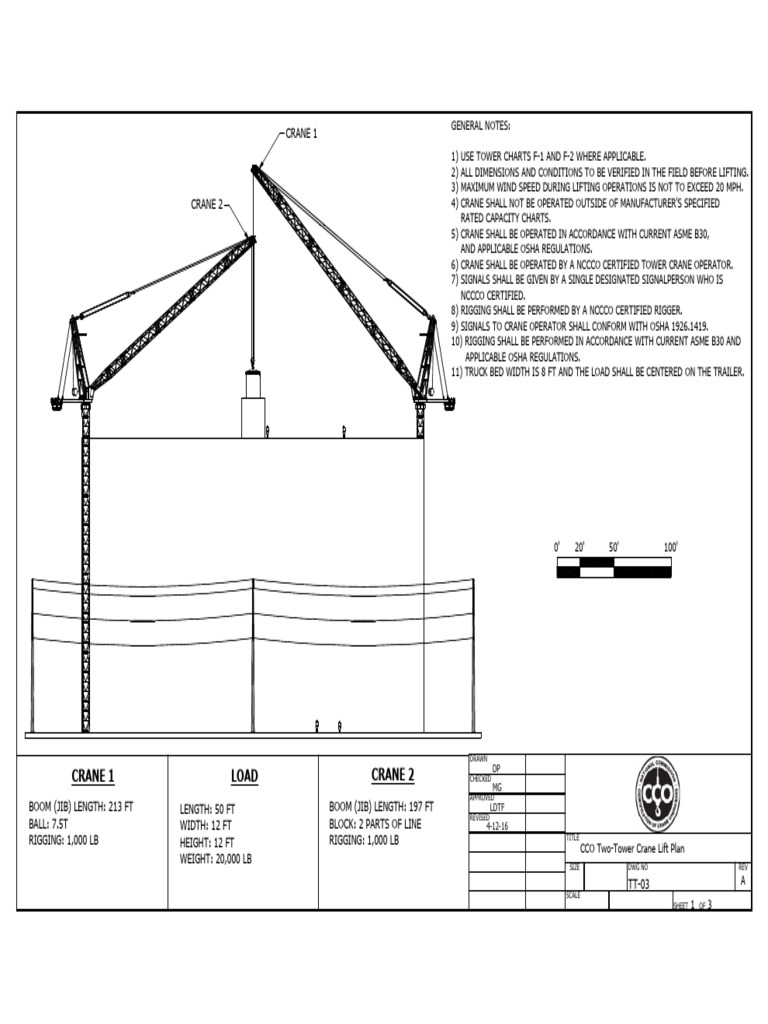 Two Tower Cranes Sample Lift Plan - 0416 | PDF | Crane (Machine ...
